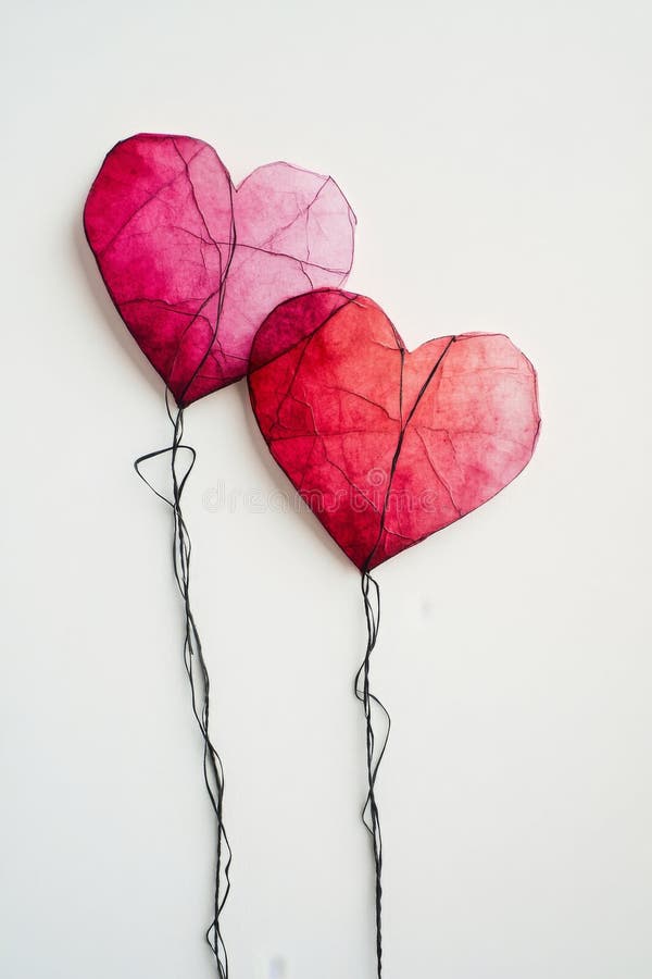 Two Paper Hearts on Strings Creating a Charming Decorative Display for ...