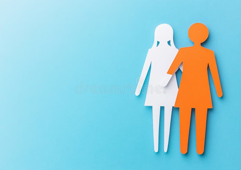 Two Paper Women Figures Embracing on Blue Background High Quality Image ...