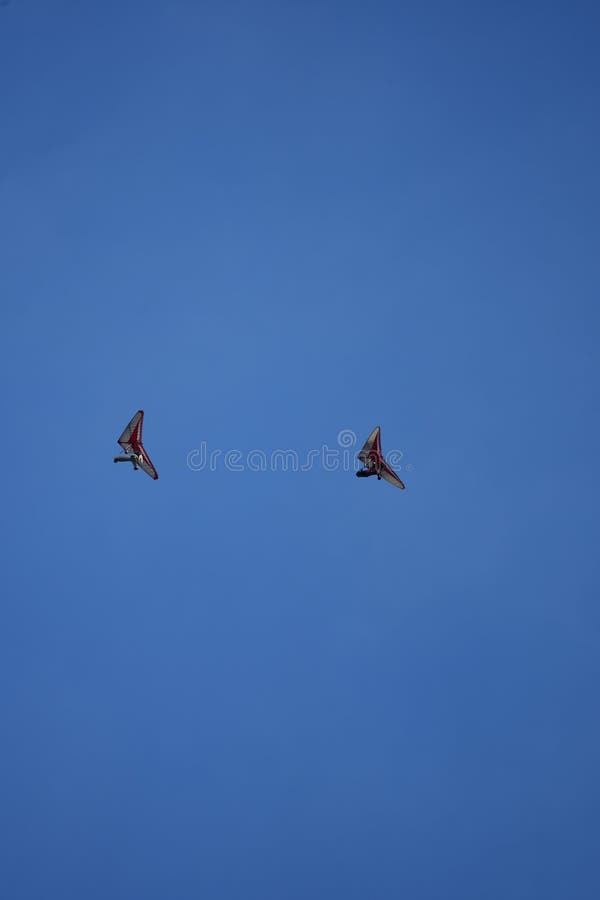 Two Para-gliders Flying in Bright Blue Sky Stock Image - Image of plane ...