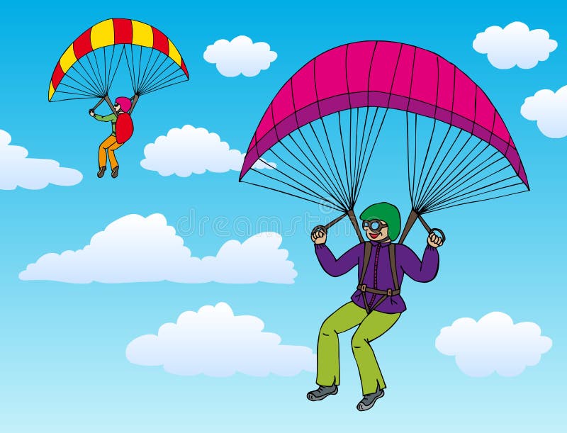 Two paragliders on sky stock vector. Illustration of gliding - 69404178