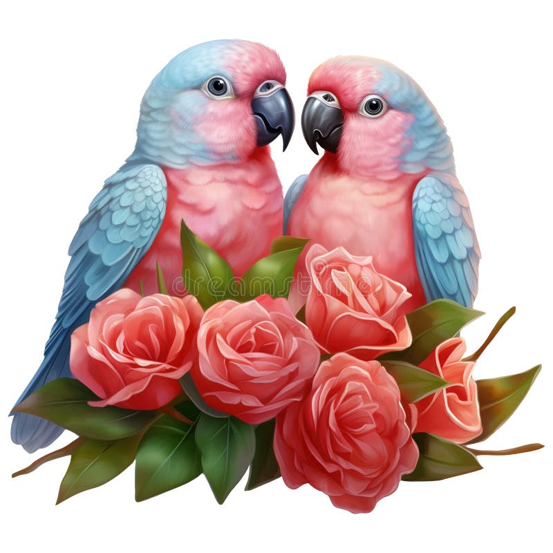 Two Parakeets with Roses stock image. Illustration of wildlife - 303999795
