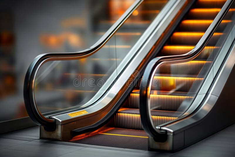 Two Parallel Escalators with Vibrant Lighting Setup. Stock Photo ...
