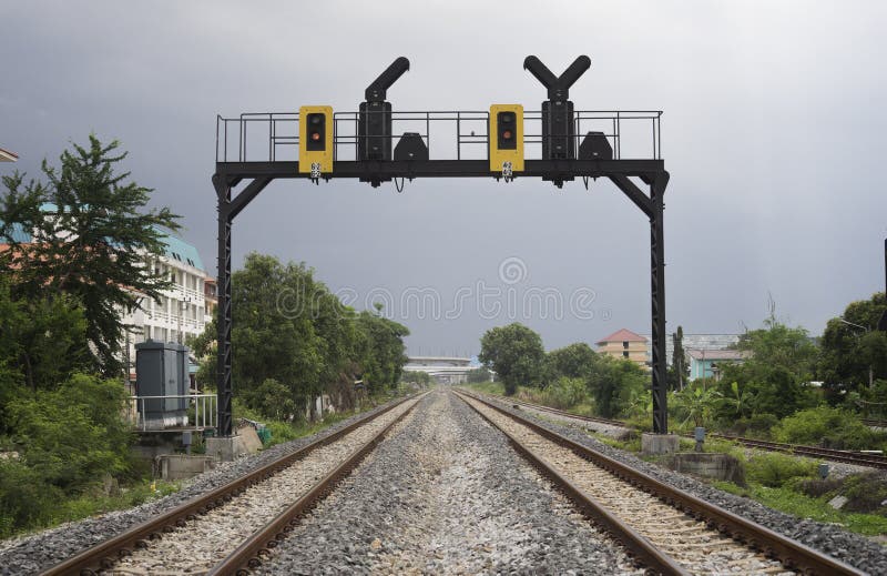 Two Parallel Railway Pass in a City with a Railway Traffic Light Stock ...