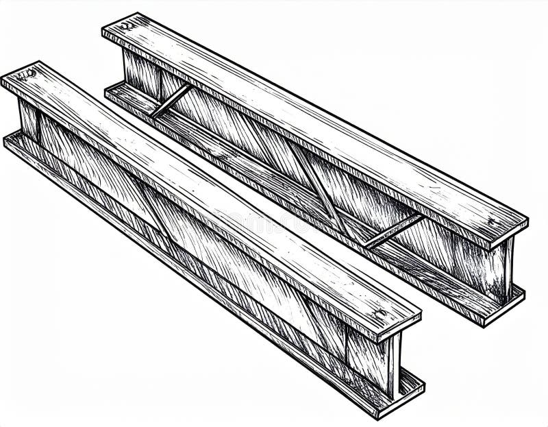 Two Parallel Steel I-Beams Technical Drawing Stock Illustration ...
