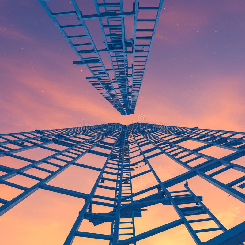 Two Parallel Structures Resembling Ladders Stretch Upwards Against a ...
