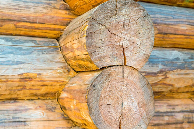 Two Parallel Vertical Logs Large Base of a Wooden House Traditional ...