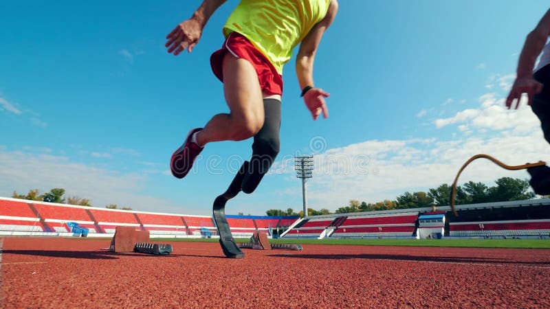 Two Paralympians Start Running in Slow Motion Stock Video - Video of ...