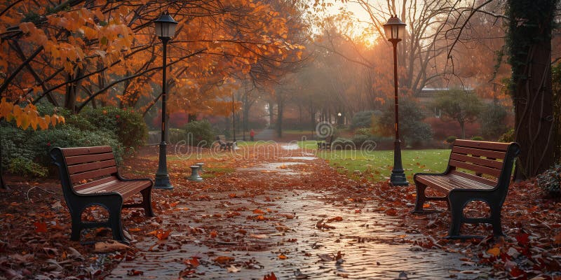 Two Park Benches Placed Side by Side in a Park Setting Stock Image ...