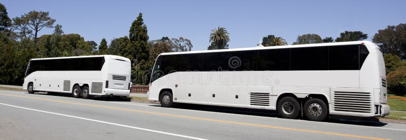 Two Parked White Charter Sightseeing Buses Stock Image - Image of ...