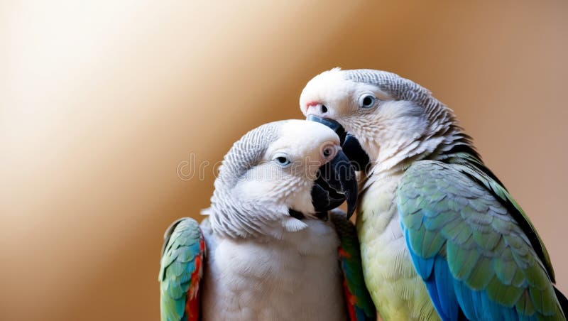 Two Parrots Cuddle in a Soft Blur of Light. Stock Photo - Image of cuddle, soft: 342793306