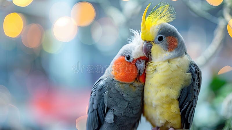 Two Parrots Cuddle in a Soft Blur of Light Stock Illustration ...