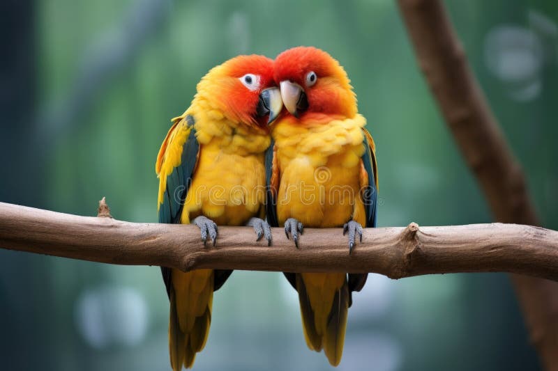 Two Parrots Sitting Together on a Branch Stock Illustration ...