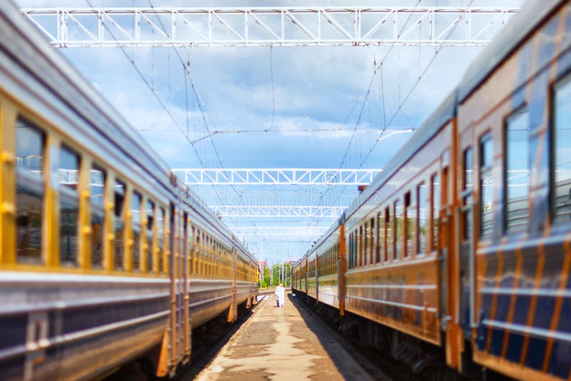 Two Passenger Trains on One Platform Stock Image - Image of europe ...