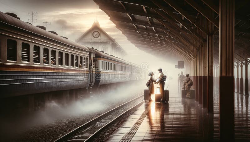 Train Station Scene with Passengers and Steam Stock Illustration ...