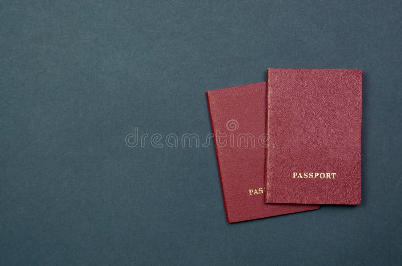 Two Passports with on a Black Background for Customs Top View. Place ...