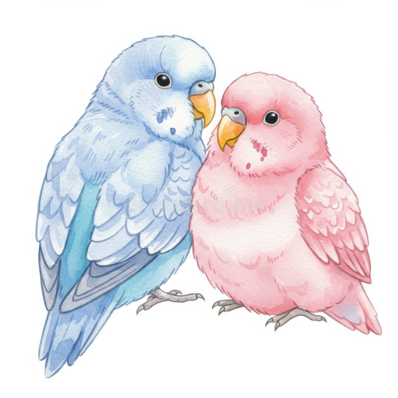 Two Pastel Parakeets Watercolor Illustration Stock Illustration ...