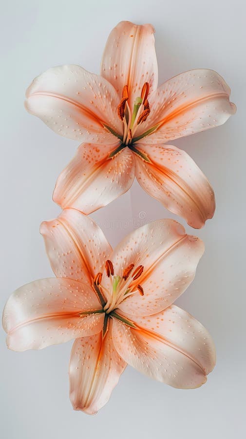 Two Pastel Peach Lilies with Droplets, Close-up Stock Image - Image of ...