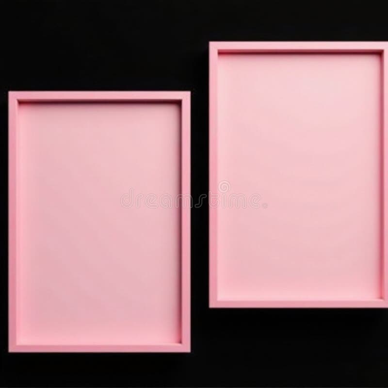 Two Pastel Pink Frames Against a Stark Black Backdrop , Prop, Interior ...