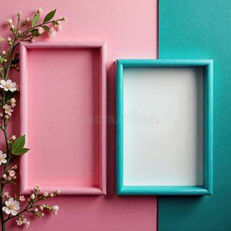Two Pastel Pink Frames Against Stark Black Backdrop, Pastel, Visual ...