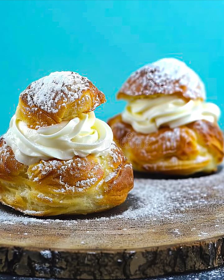 Two Pastries with Whipped Cream on Top Stock Photo - Image of peak ...