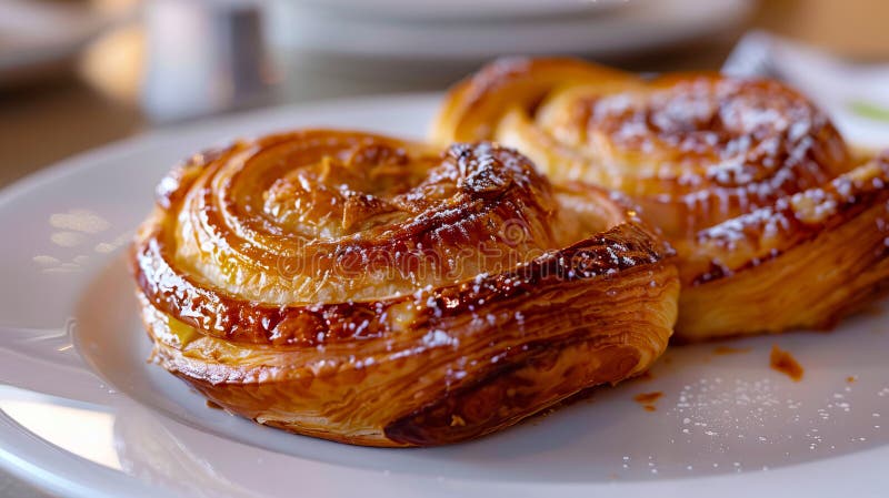 Two Pastries on a White Plate with a Cup of Coffee Stock Photo - Image ...