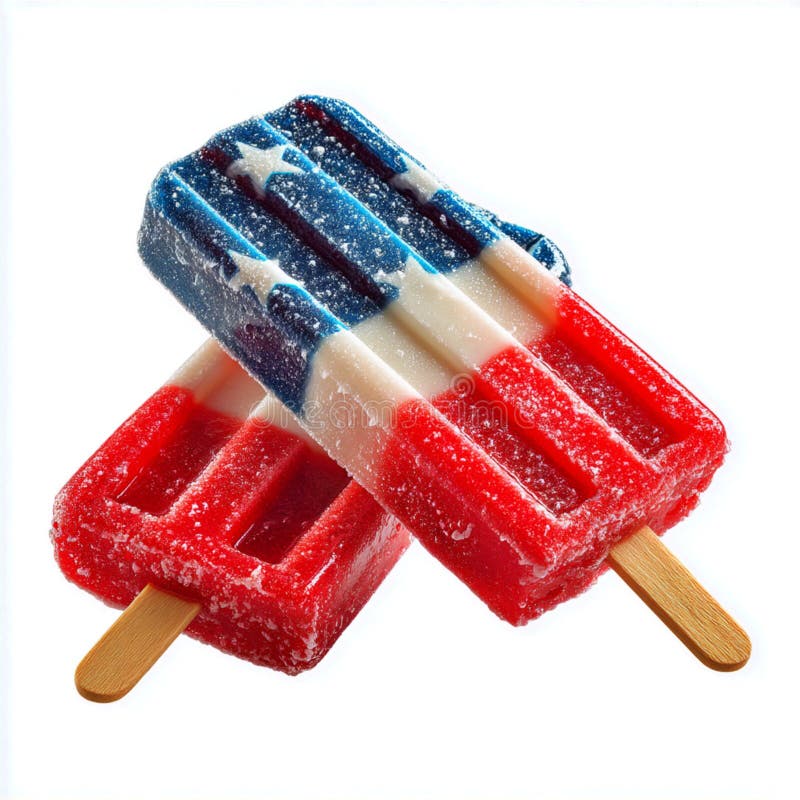 Two Patriotic Popsicles Stacked on a Bright White Surface Isolated on ...