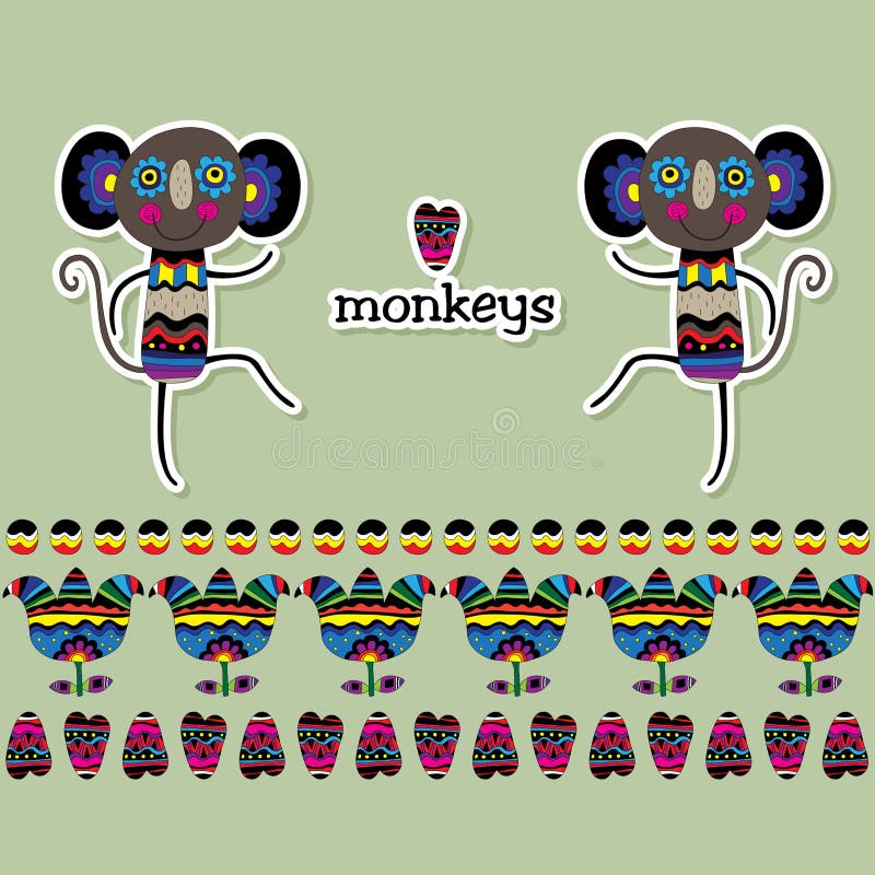 Two Patterned Monkey with the Words in English. Stock Vector ...
