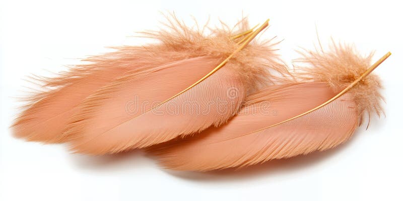 Two Peach Colored Feathers Isolated on White Background Soft Fluffy ...