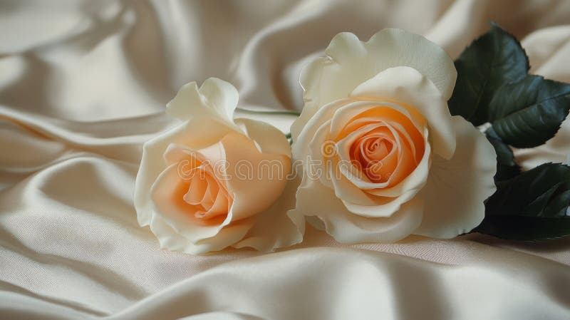 Two Peach and Cream Roses on Silk Fabric Stock Illustration ...