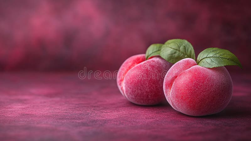 Two Peaches on Deep Burgundy Surface, Studio Shot Stock Illustration ...