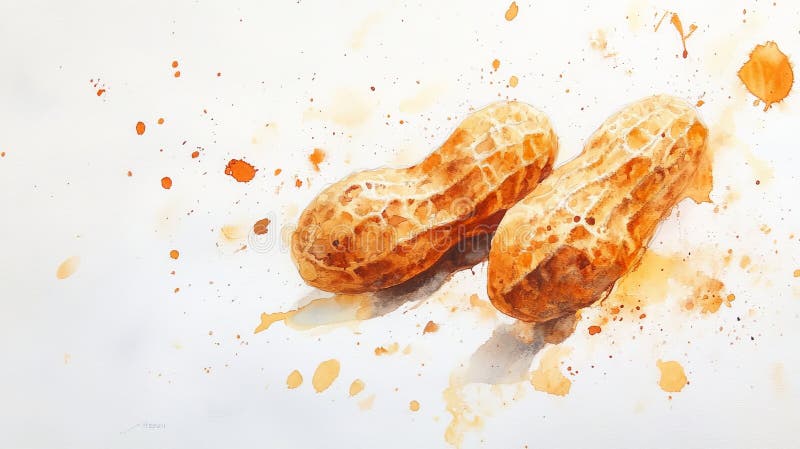 Two Peanuts Depicted in Aquarelle Style with Warm Tones on a Clean ...