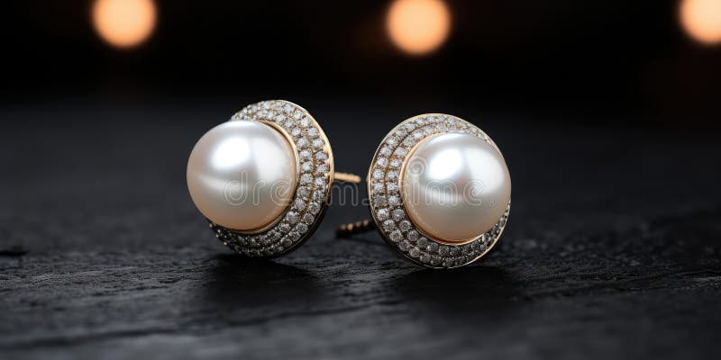 Two Pearl Earrings on a Black Stone Stock Illustration - Illustration ...