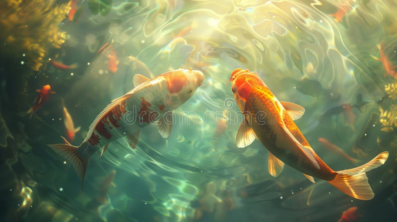 Two Pearl Koi Fish Swimming in the Clear Water Stock Photo - Image of ...