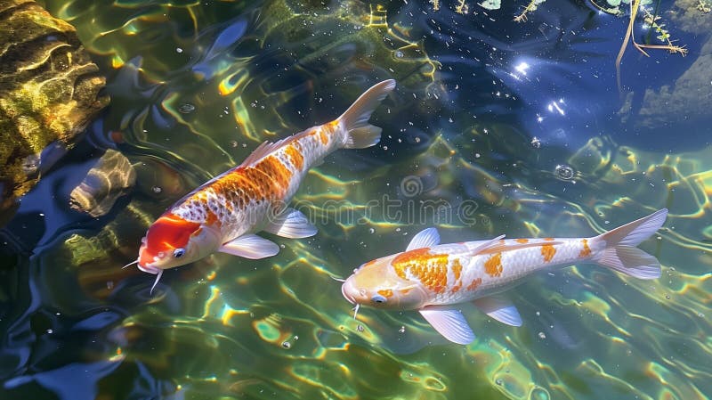 Two Pearl Koi Fish Swimming in the Clear Water Stock Image - Image of ...