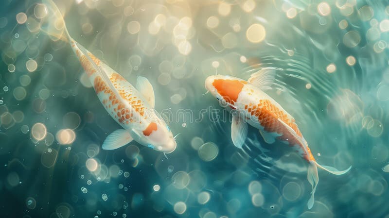 Two Pearl Koi Fish Swimming in the Clear Water, Shining with Light ...