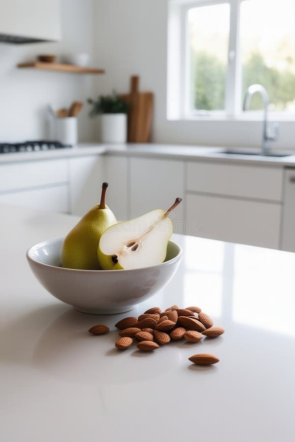 Two Pears and Almonds on Modern Kitchen Counter Stock Illustration ...
