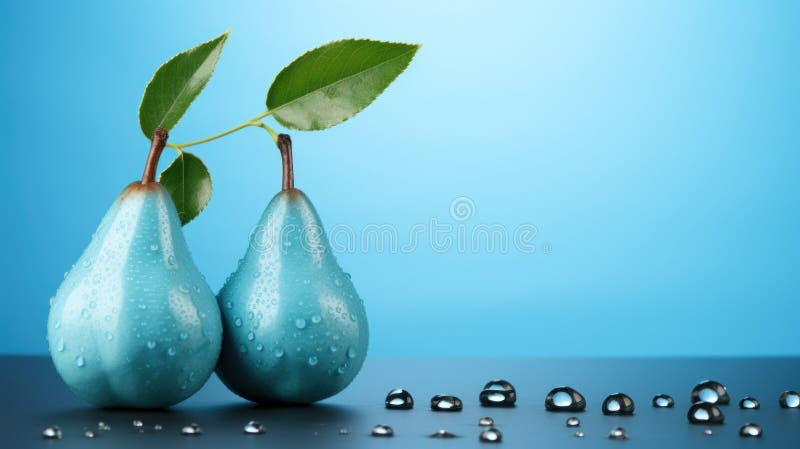 Two Pears with Water Droplets on a Table. Generative AI Image. Stock ...