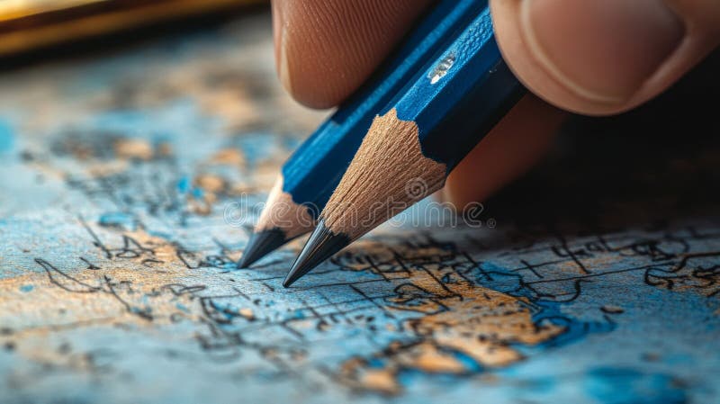 Two Pencils Drawing on a Vintage Map Stock Illustration - Illustration ...