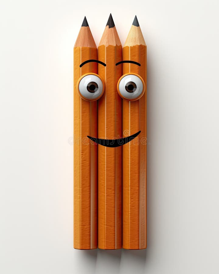 Two Pencils with Faces Drawn on Them, One with Eyes and One with a Nose ...