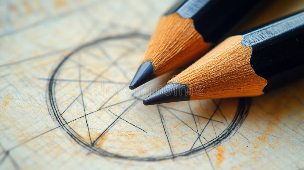 Two Pencils on a Sketchbook with a Circle Drawing Two Pencils are ...