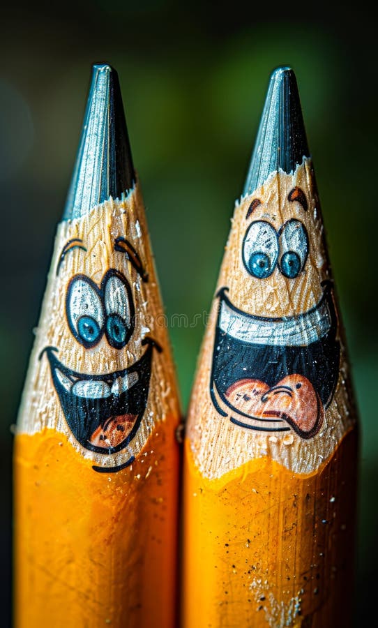 Two Pencils with Smiling Faces on Them Stock Image - Image of party ...