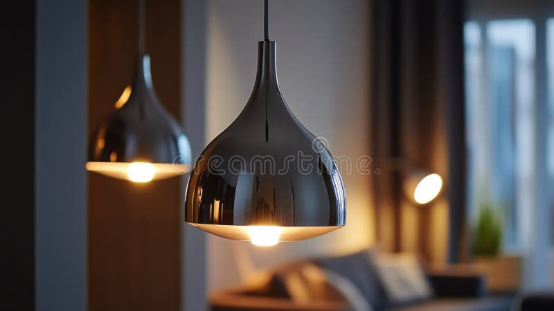 Two Pendant Lights Hanging from the Ceiling Stock Photo - Image of ...