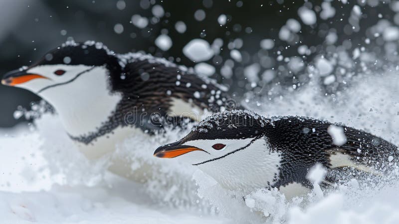 Two Penguins Running through Snow Stock Illustration - Illustration of ...