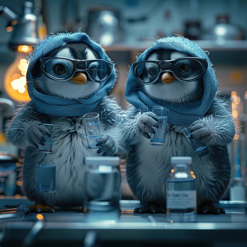 Two Penguins Scientists in Lab Coats Stock Illustration - Illustration ...