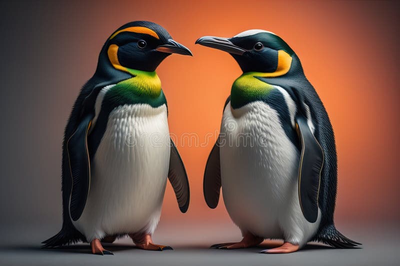 Two Penguins Standing and Looking at Each Other. Generative Ai Stock ...
