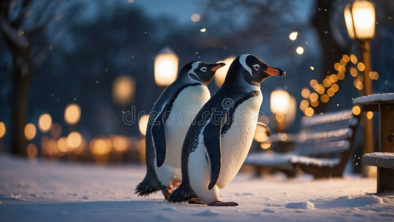 Charming Gentoo Penguins Stroll through a Snowy Winter Wonderland at ...