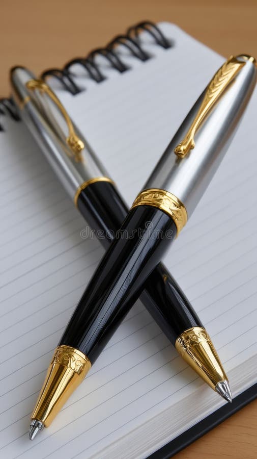 Two Pens Crossed on Lined Notebook for Writing, Note Taking or Planning ...