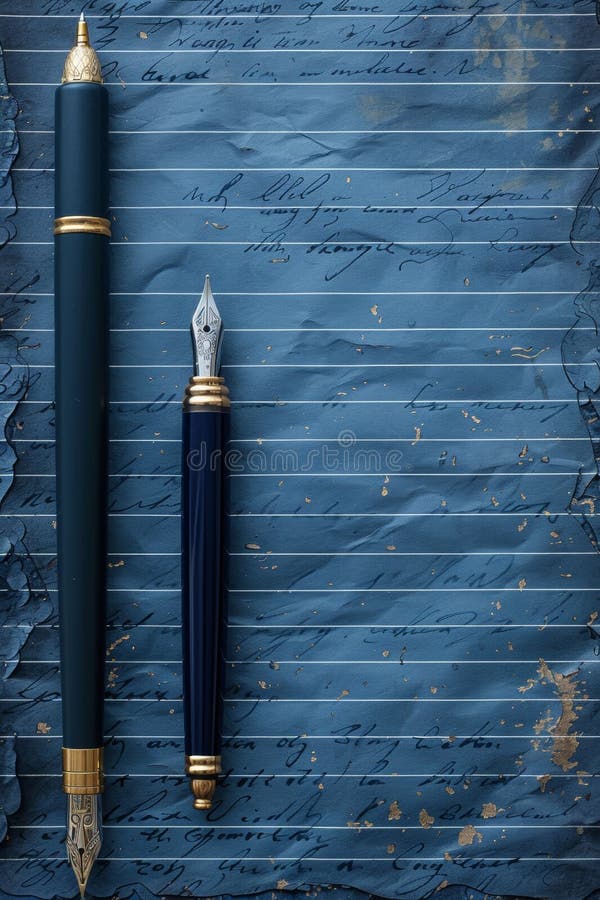 Two Pens are Laying on a Piece of Paper with Blue Writing, AI Stock ...