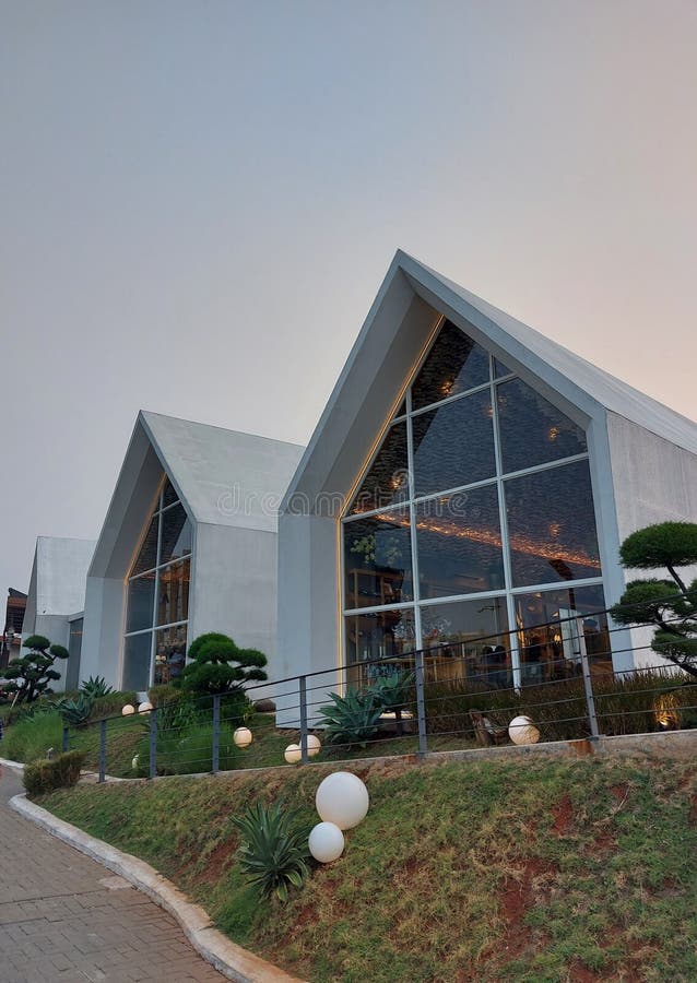 Two Pentagonal Houses with Attractive Glass Walls Stock Image - Image ...