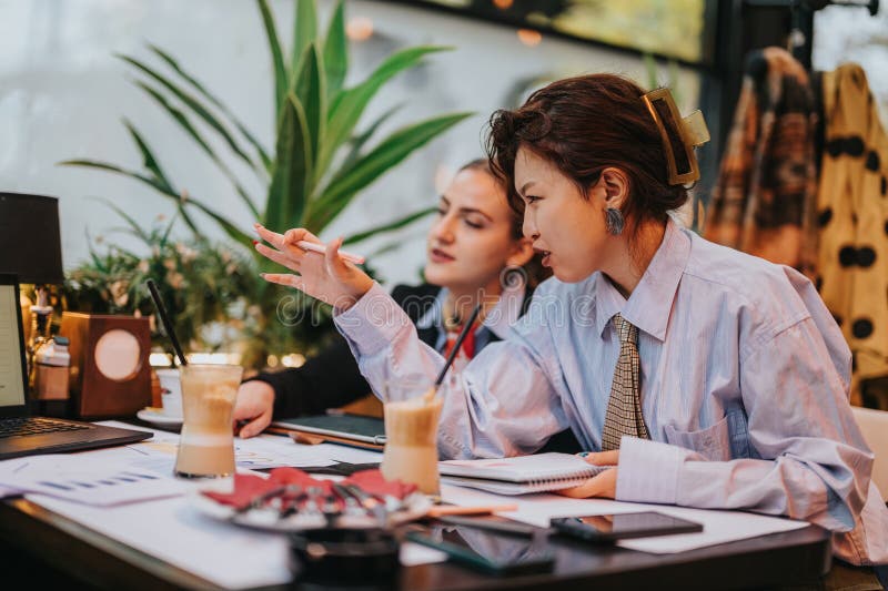 Two People Brainstorming Ideas in a Modern Co Working Space with Coffee ...